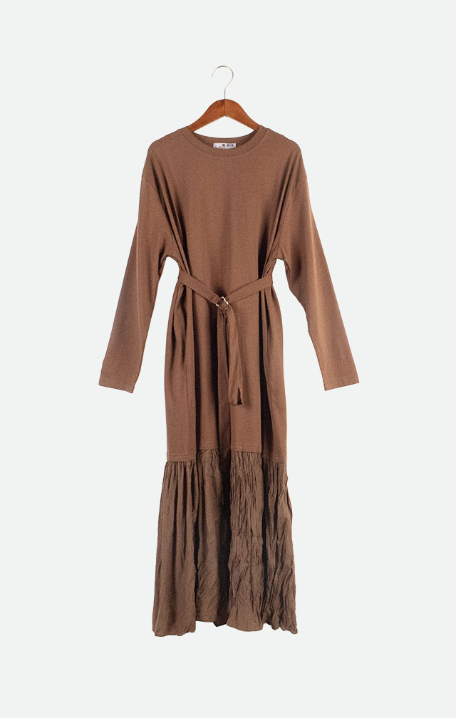 maple - 圓領拼布連身裙連腰帶 - 187125