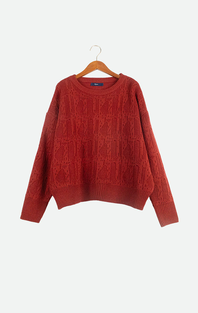 maple - 淨色圓領針織上衣 - 874389