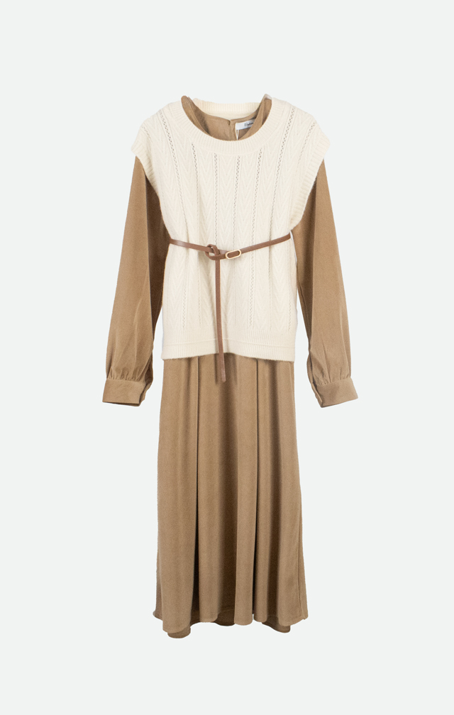 maple - 背心綁帶長裙套裝 - 877165