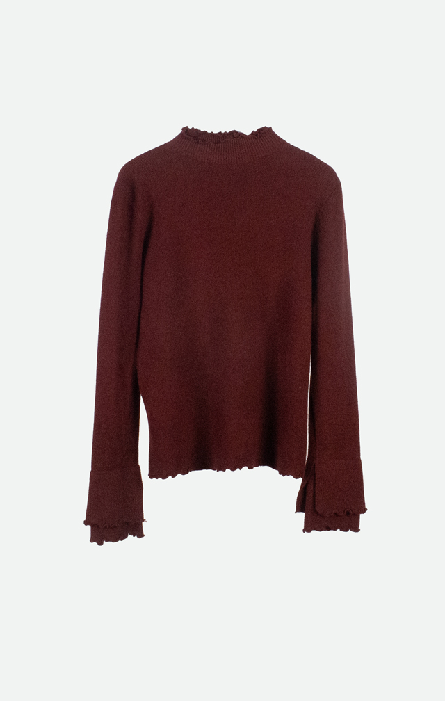 maple - 高領花邊長袖上衣 - 877525